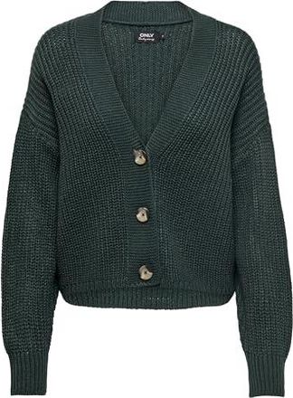 Only Gilet Court pour Femme, Manches Longues, col en V, Cardigan en tricotbasique et Extensible ONLCAROL., Couleurs:Vert-foncé, Taille:XL