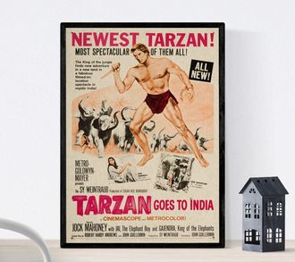Nacnic Vintage Poster Vintage Filmplakat Tarzan in Indien. A3 Größe