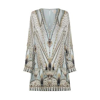 Camilla Femme, Robes, Gris, Taille: 38 FR Robe en soie avec imprimé unique