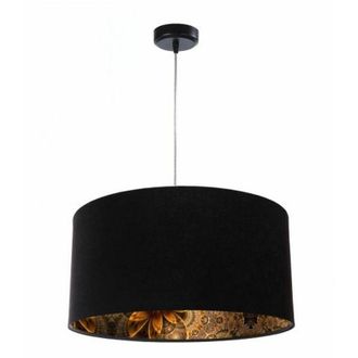 Licht-Erlebnisse H&auml;ngelampe Schwarz Gold 50 cm rund Stoffschirm Velours Optik Motiv