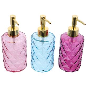 FOMIYES 3 St&uuml;ck Glas Shampoo Pumpflaschen mit Pumpe Tragbare Reise Lotionflaschen in Blau Pink Violett f&uuml;r Bad und Hotel