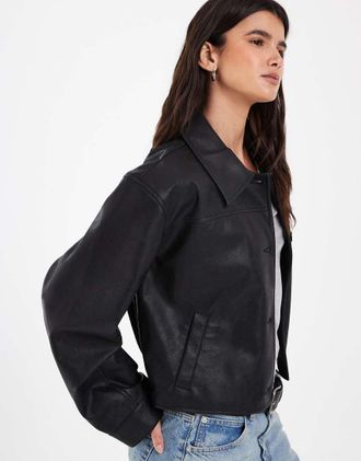 Vero Moda Veste de tailleur courte en similicuir - Noir