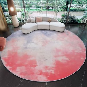 Generic 180 cm Tapis Rond pour Chambre &agrave; Coucher, Lavable Doux Rose et antid&eacute;rapant pour Chambre &agrave; Coucher - Tapis Rond &agrave; imprim&eacute; Minimalisme Vintage Tie-Dye 