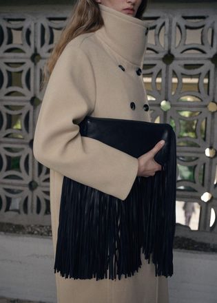 Mango Sac porté main cuir franges noir - Femme - Taille unique - MANGO