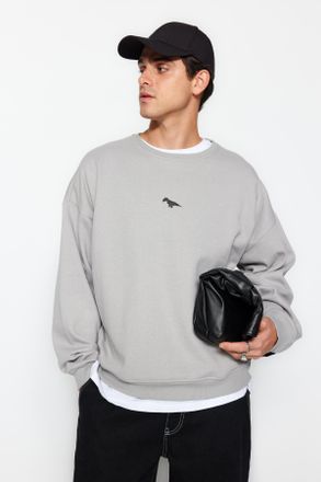 Trendyol MAN Herren Grau Animal-Print Lang Oversize Sweatshirts