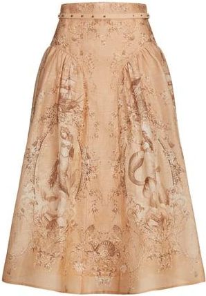 Zimmermann Jupe midi &agrave; motif en lin et soie