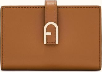Furla Flow Kompaktes Portemonnaie Brandy Braun Claris Lux-kalbsleder Mit Intarsie Damen