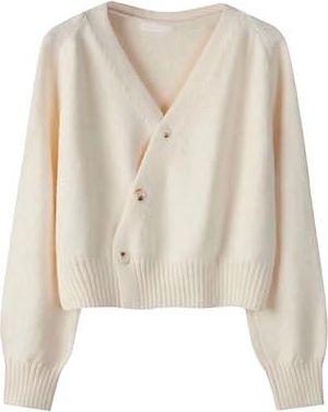 Generic Cardigan dhiver en tricot &agrave; manches longues pour femme avec boutons et col en V, beige, Taille Unique