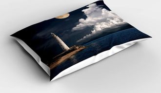 Abakuhaus Mond Kissenbezug, Alter Leuchtturm von Sea, Dekorativer Standard King Size Gedruckter Kissenbezug, 80 x 40 cm, Weiß Dunkelblau