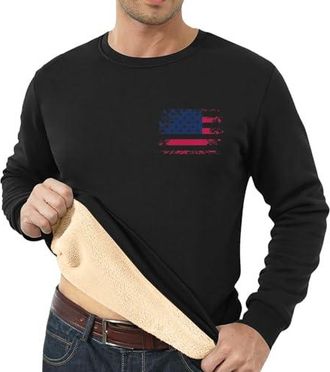 Generic Sweat en polaire pour homme Printemps et automne hiver Imprimé 2D Drapeau national rétro décontracté Mode Plus velours épais col rond sans capuche pou
