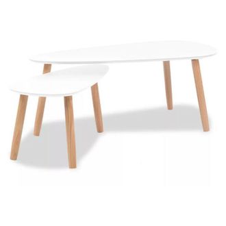 Les Tendances Table basse triangulaire bois blanc et pieds pin massif clair Katsa - Lot de 2