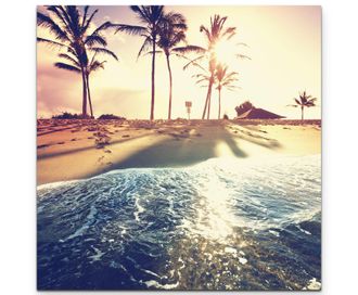 Paul Sinus Art Leinwandbilder | Bilder Leinwand 90x90cm Tropischer Strand mit Palmen