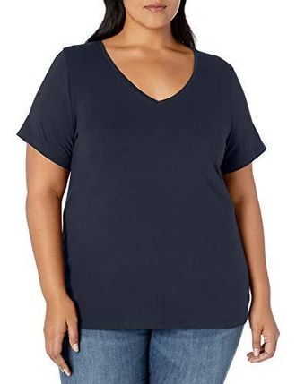 Amazon Essentials T-shirt À Manches Courtes et Col En V, Grande Taille Femme, Bleu Marine, XXL Grande taille