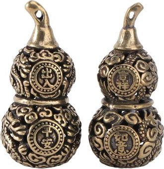 Frcolor Porte-cl&eacute;s en Laiton Calebasse 2 Pi&egrave;ces, Mini D&eacute;coration Gourde Massive, Pendentif Creux et L&eacute;ger, Accessoire D&eacute;coratif Compact pour Paquet et Cl&eacute;s, P