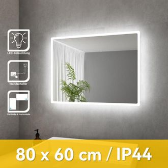 Sonni Badspiegel Lichtspiegel Kupfer/bleifreie Spiegel Wandspiegel 80 x 60cm kaltweiß IP44 energiesparend - Sonni