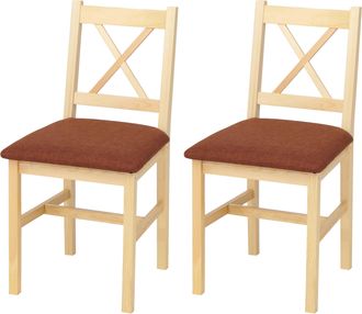 Mendler 2er-Set Esszimmerstuhl HWC-F77, Lehnstuhl Küchenstuhl Stuhl, Massiv-Holz Stoff Landhaus - Natur Polster terrakotta