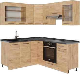 Vicco Eckküche Fame-Line, Goldkraft Eiche, 190 x 60 cm, AP Anthrazit