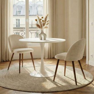 IDIMEX Essgruppe Loire/Navia mit Tisch mit 2 Stühlen, Weiß/Beige - runder Esstisch 80cm mit 2 Polsterstühlen für Küche und Apartments, Tisch mit stabilem Tul