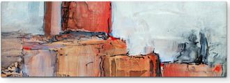 Paul Sinus Art Leinwandbilder | Bilder Leinwand 150x50cm abstraktes Gemälde mit roten Gebäuden