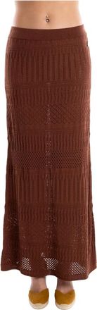Akep Femme, Jupes, Brun, Taille: 42 FR Longue jupe en maille crochet&eacute;e