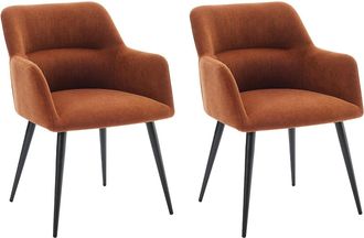 Vente-Unique Stuhl mit Armlehnen 2er-Set - Stoff & schwarzes Metall - Terracotta - HEKA