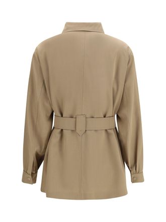 Max Mara Virgin Wool Belted Shirt Jacket - Beige