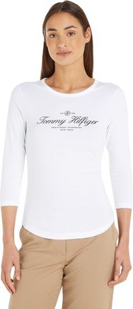 Tommy Hilfiger Damen Langarmshirt Open-Neck Basic, Weiß (Th Optic White), XXS