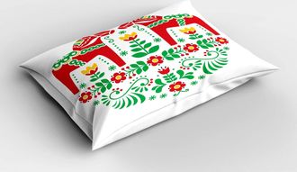 Abakuhaus Swedish Folk Kissenbezug, Flora Dala Pferd, Dekorativer Standard King Size Gedruckter Kissenbezug, 80 x 40 cm, Vermilion Erde Gelb