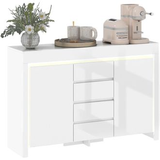 HOMCOM Buffet salon - HOMCOM - &eacute;clairage LED, 4 tiroirs, portes &agrave; fermeture douce et &eacute;tag&egrave;res r&eacute;glables - 120 x 34 x 80 cm - blanc brillant