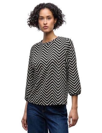 Street One Damen 3228656 Gemustertes Jacquard Shirt, Schwarz, 36