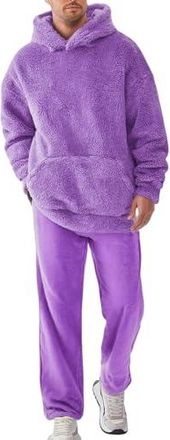 Generic Survêtement 2 pièces athlétique en polaire pour homme Grande taille Pull à manches longues Hiver Thermique Pulls moelleux Solides Amples Confortable P