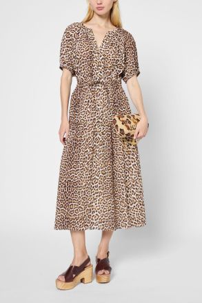 Gerard Darel Robe longue en coton l&eacute;opard - PERLE - Marron