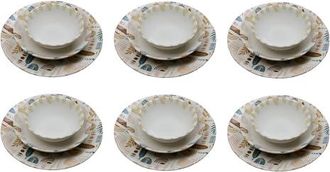 Hermia Elegant 18-Piece Dinner Set, 100% Porcelain | Includes 6 Service Plates (25 cm), 6 Plates (19 cm), 6 Bowls (14 cm) | Microwave & Dishwasher Safe, Perf