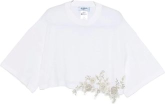 Blugirl Femme, Tops, Blanc, Taille: 40 FR T-shirt &agrave; col rond orn&eacute; de cristaux