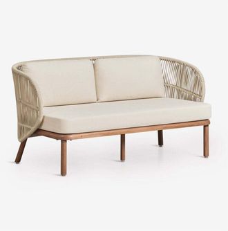 Sklum 2-Sitzer Garten-Sofa aus Akazienholz und geflochtenem Seil Capri Creme-Beige
