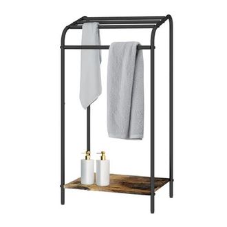 Relaxdays Handtuchst&auml;nder mit Ablage, HBT 79,5x41,5x28,5cm, Industrial, 4 Stangen, Handtuchhalter stehend, braun/schwarz