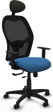 Piqueras y Crespo B&uuml;rostuhl mit 1D-Armen, h&ouml;henverstellbare Lendenwirbelst&uuml;tze und festes Kopfteil, ausgestattet mit Syncro/Traslack und Schneideschaum, Schwarz/Hellbla