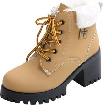 Generic Bottes dhiver &agrave; gros talon bloc &agrave; lacets pour femme - &Eacute;l&eacute;gantes - Doublure en polaire antid&eacute;rapante - Semelle &eacute;paisse antid&eacute;rapante - Chaudes - Pour l