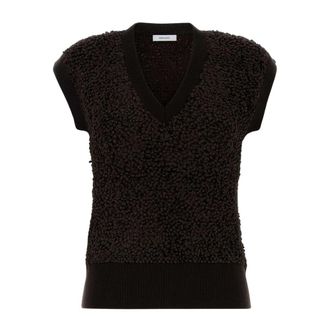 Ferragamo V-Ausschnitt Boucl&eacute;-Top - - Knitwear - Damen - Braun - S
