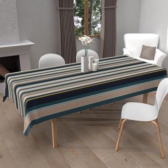 Soleil d'Ocre Nappe imprim&eacute;e Anti-t&acirc;ches Rectangle 140x200 cm BAYADERES Bleu
