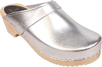 Lotta from Stockholm Mules su&eacute;doises Classiques I Sabot en Bois en Bois daulne avec Cuir recouvert de PU de Couleur argent&eacute;e I Taille 41