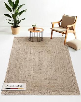 Carpetfine Tapis Jute Nele Rectangulaire Couleur Naturelle Taupe 160x230 cm tiss&eacute; &agrave; la Main en Jute | Tapis Naturel Moderne uni de Style Boho pour Salon et Chamb
