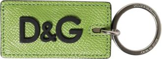 Dolce & Gabbana Femme, Accessoires, Vert, Taille: ONE Size Porte-cl&eacute;s en cuir de veau avec anneau en m&eacute;tal et logo