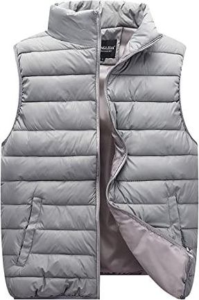 Generic Gilet matelass&eacute; l&eacute;ger pour homme sans col - Gilet en duvet chaud pour homme - Col montant - Gilet dhiver avec poches - Veste thermique ultra l&eacute;g&egrave;re - 