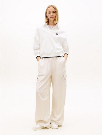 Tommy Hilfiger Pantalon cargo &agrave; jambe large en lin m&eacute;lang&eacute;