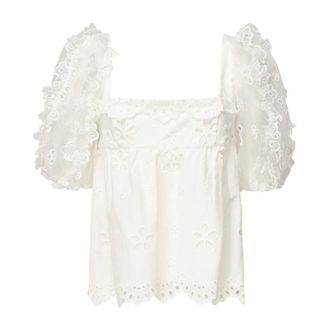 For Love & Lemons Wei&szlig;e Bluse mit Puff&auml;rmeln aus Organza - - Blouses & Shirts - Damen - Wei&szlig; - M