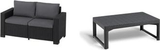 Keter Allibert by Gartenlounge Sofa California 2-Sitzer, Graphit/cool Grey & Allibert by Gartentisch Lyon, Graphit, h&ouml;henverstellbar, vom Lounge- zum Esstis