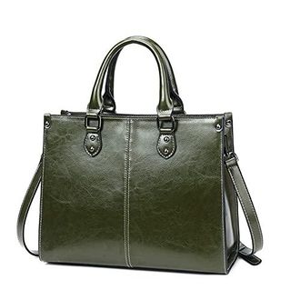 Generic Grand sac &agrave; main pour femme en cuir v&eacute;ritable avec poign&eacute;e sur le dessus, sac &agrave; main tendance en cuir brillant, Vert, Large