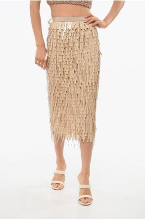 Elisabetta Franchi Sequined Longuette with Beads and Side Zip size 40