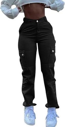 Generic Jean cargo pour femme avec taille &eacute;lastique, grande taille, denim skinny rehaussant les fesses avec poches, polaire &eacute;vas&eacute;e, taille haute avec poches, 